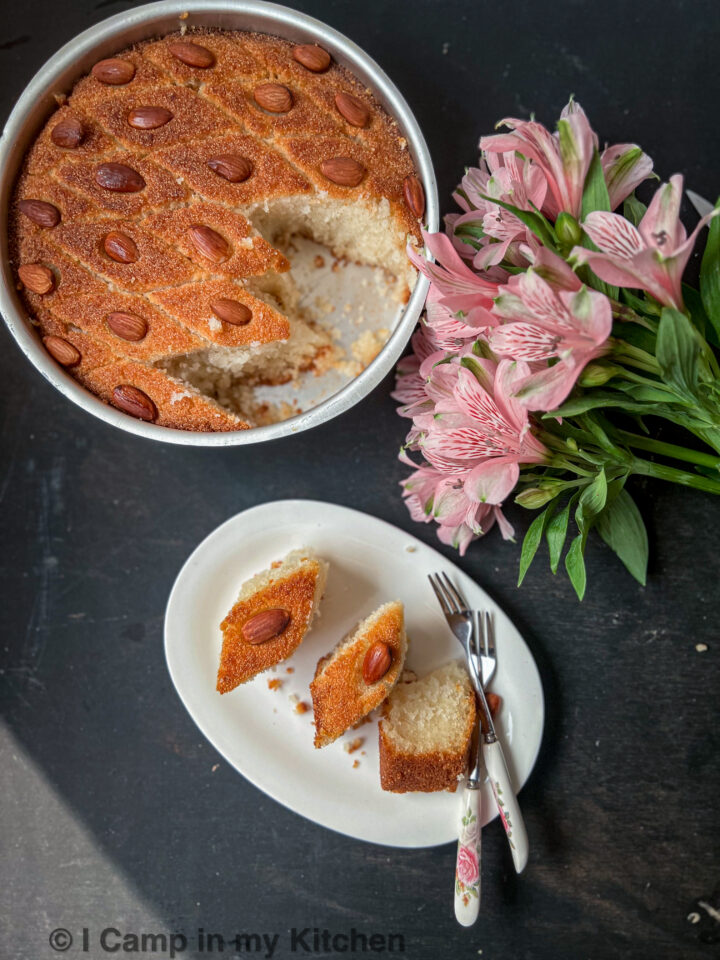 Basbousa | Semolina Cake | Middle Eastern Sweet Cake - I camp in my kitchen