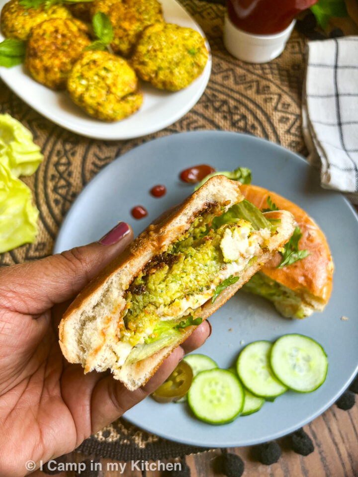 Cauliflower Paneer Burger | Crispy & Spicy Paneer Tikki - I camp in my ...